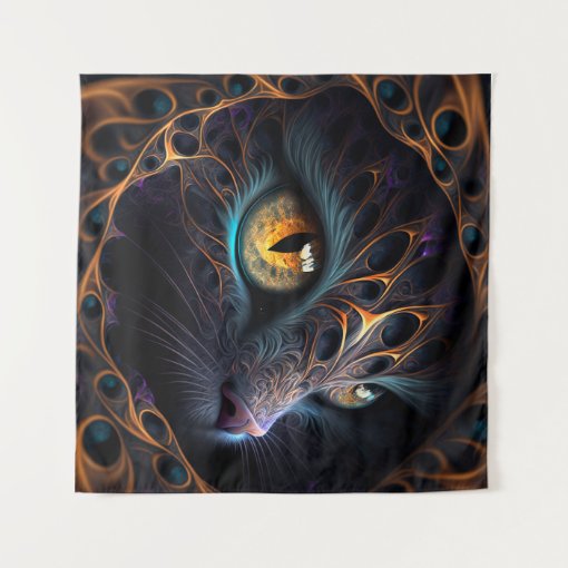 Fractal Cat Face in Black and Vibrant Colors Tapestry | Zazzle Fractal Cat Face in Black and Vibrant Colors Tapestry | Zazzle