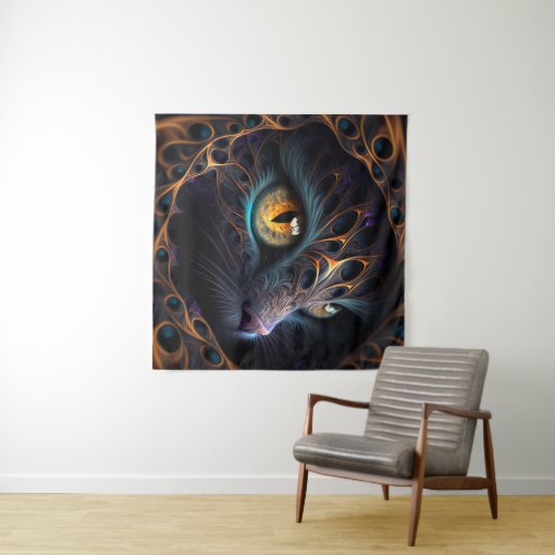 Fractal Cat Face in Black and Vibrant Colors Tapestry | Zazzle Fractal Cat Face in Black and Vibrant Colors Tapestry | Zazzle