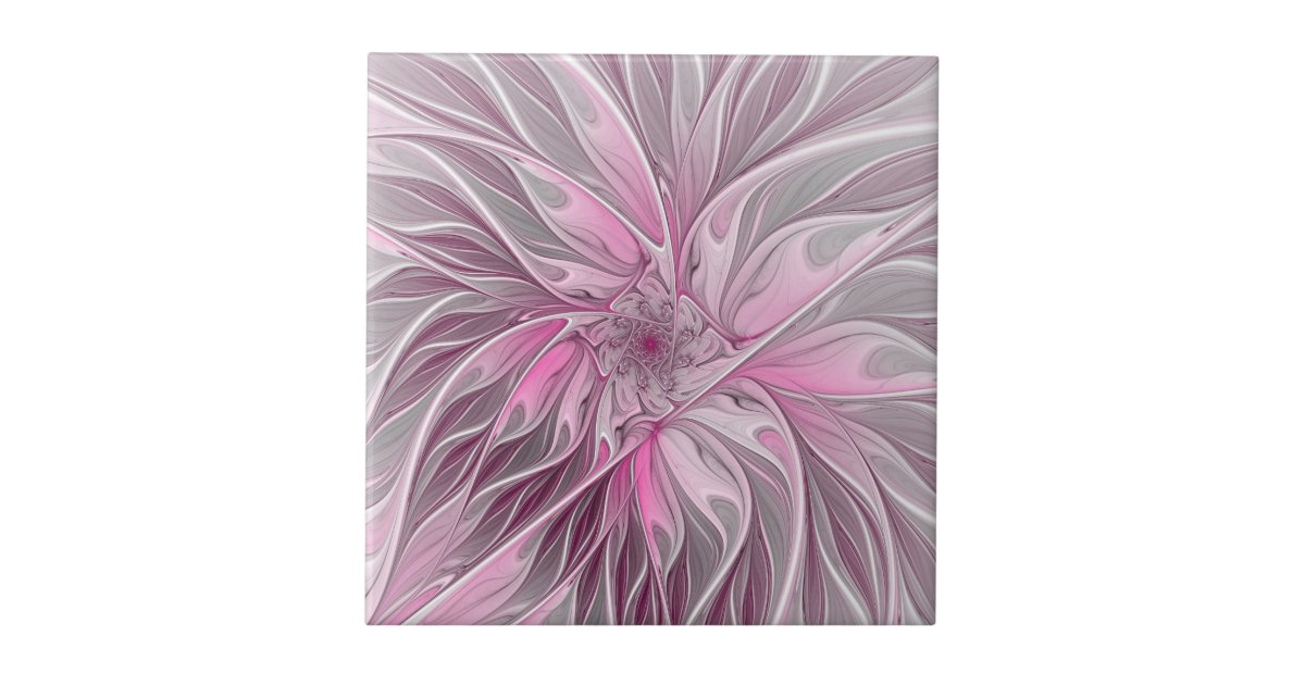 Fractal Pink Flower Dream, Floral Fantasy Pattern Ceramic Tile | Zazzle