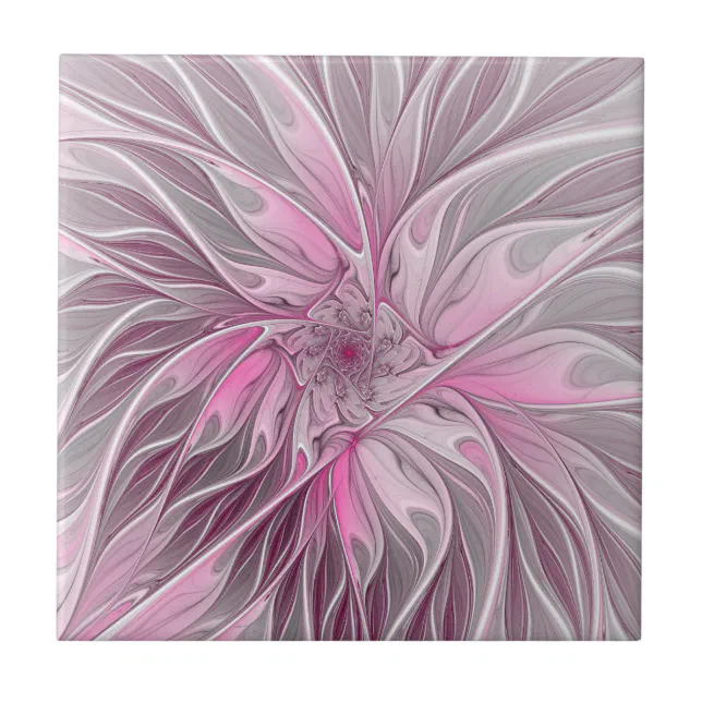 Fractal Pink Flower Dream, Floral Fantasy Pattern Ceramic Tile | Zazzle