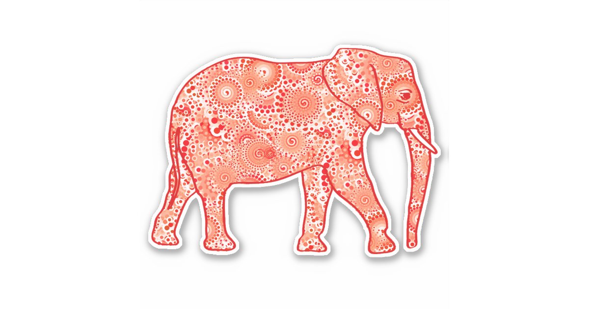 Fractal Swirl Elephant, Coral Orange and White Sticker | Zazzle