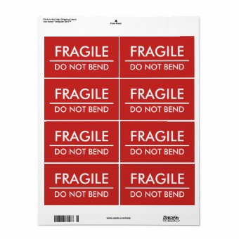 Fragile / Do Not Bend Red Bold Mailing Label | Zazzle