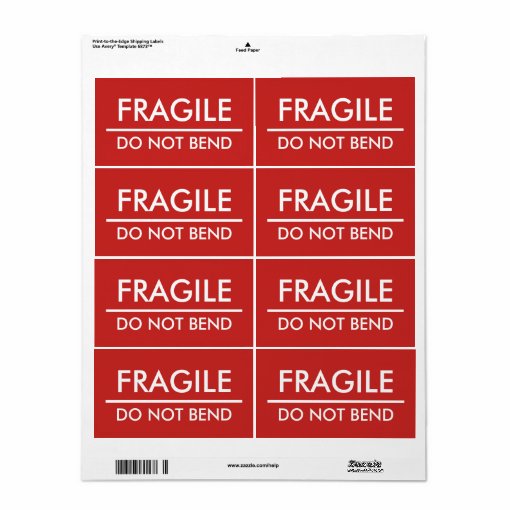 Fragile / Do Not Bend Red Bold Mailing Label | Zazzle