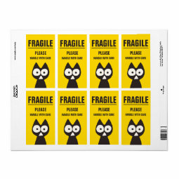 FRAGILE Yellow Black Triangle Cat Label | Zazzle