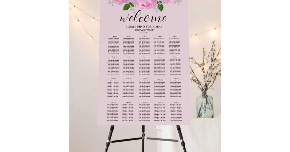 Fragrant Pink Roses Wedding Seating Chart Foam Board | Zazzle