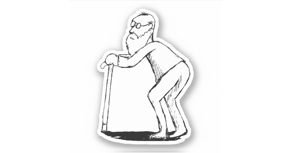 Frail Old Man With Cane Sketch Sticker | Zazzle
