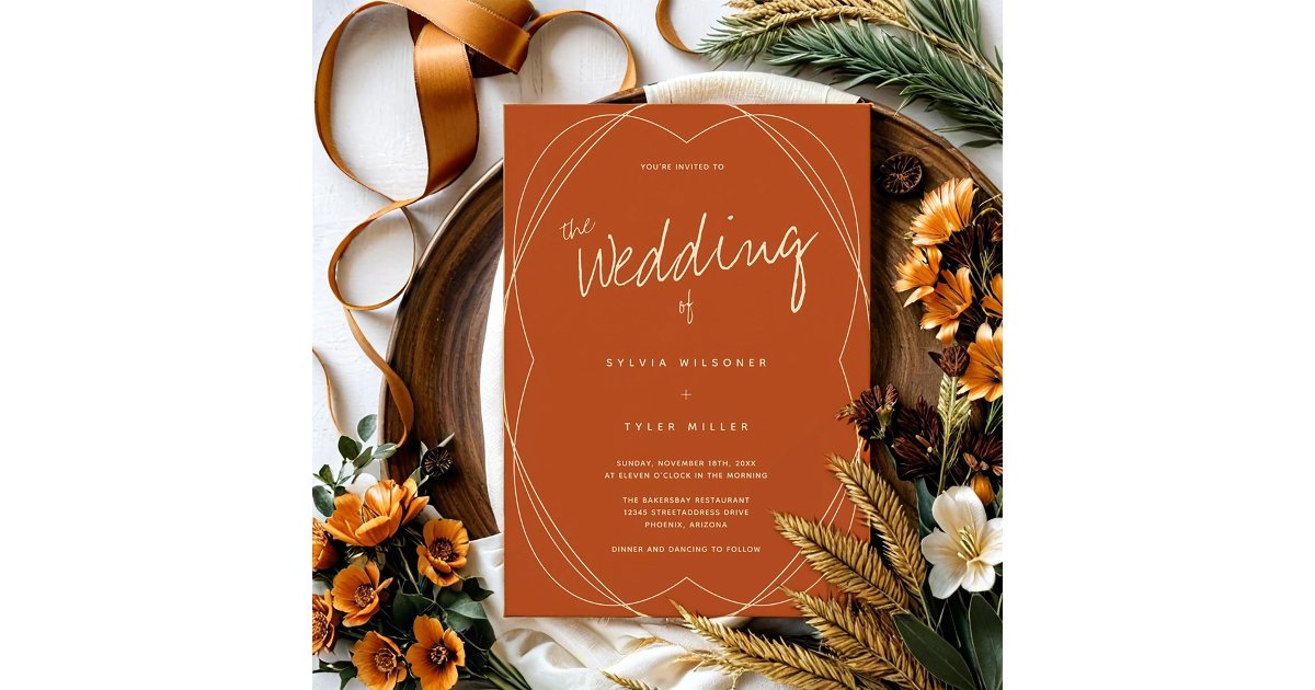 Frame Burnt Orange Wedding Invitation | Zazzle