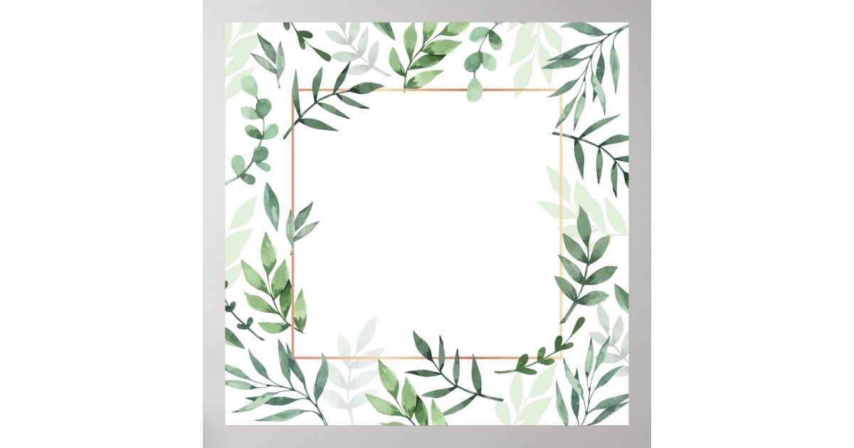 Frame leaves watercolor background poster | Zazzle