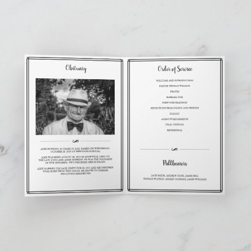 Frame Photo Memorial Folded Funeral Program | Zazzle
