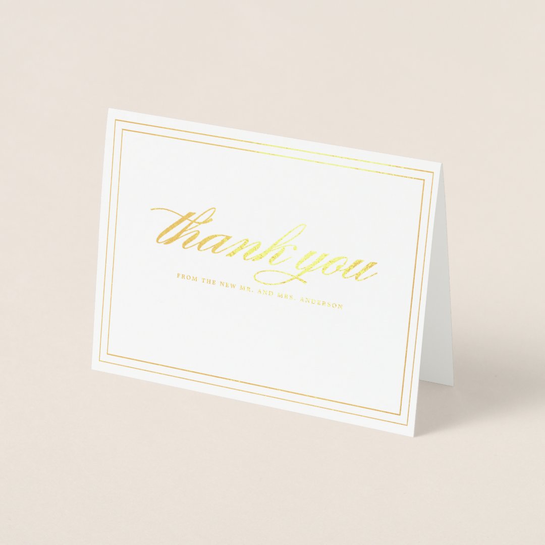 Framed Calligraphy Gold Foil Thank You Card | Zazzle