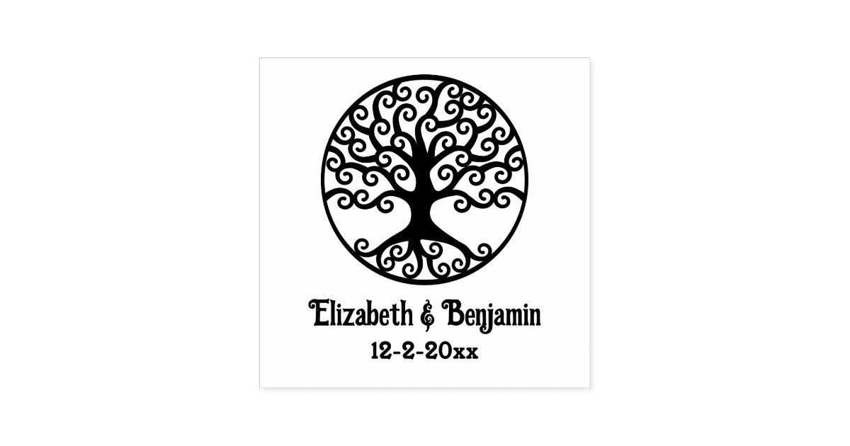 Framed Curly Tree of Life Couple Names Date Self-inking Stamp | Zazzle