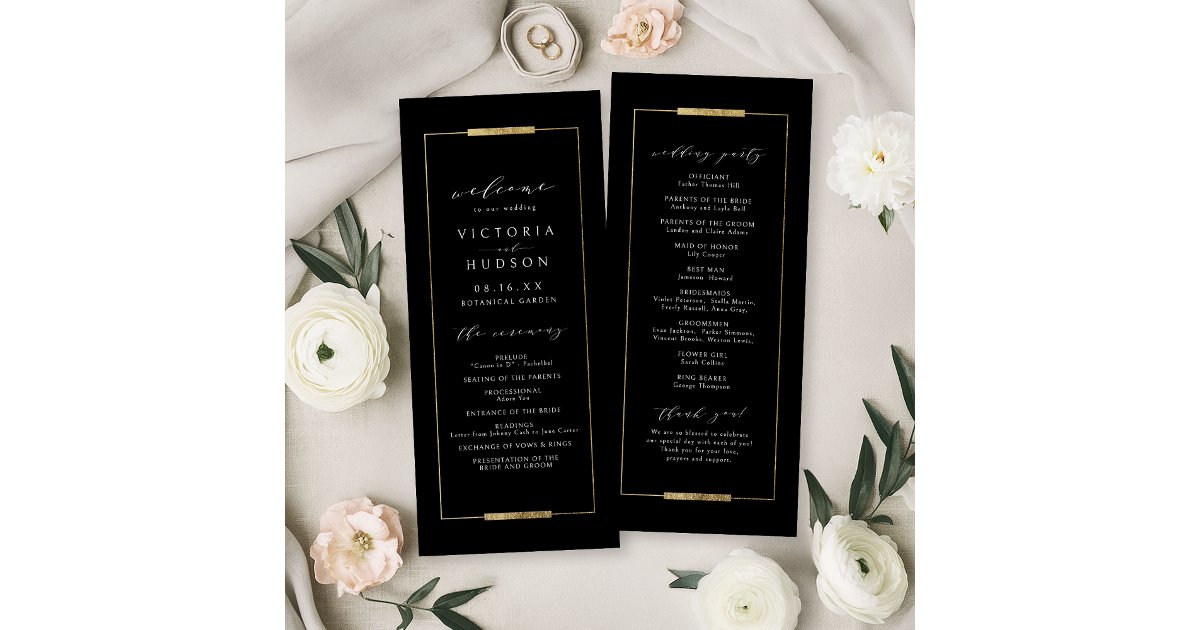 Framed Elegance Black Simple Modern Classy Wedding Program | Zazzle