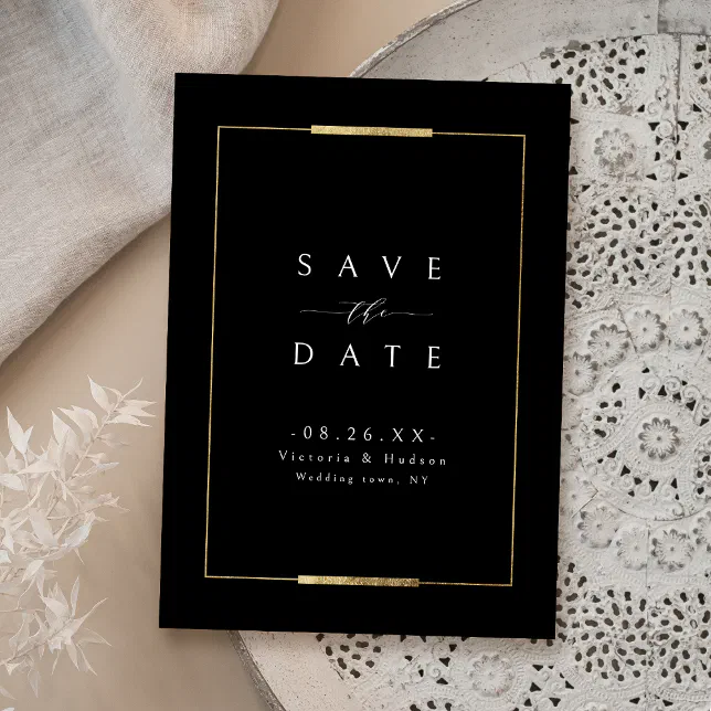 Framed Elegance Black Simple Modern Classy Wedding Save The Date | Zazzle