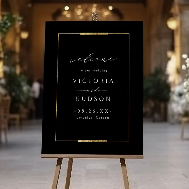 Framed Elegance Black Simple Wedding Welcome Sign | Zazzle