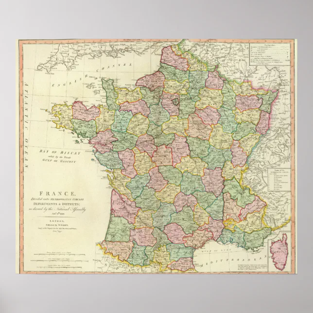 France Atlas Map with Bishops Poster | Zazzle