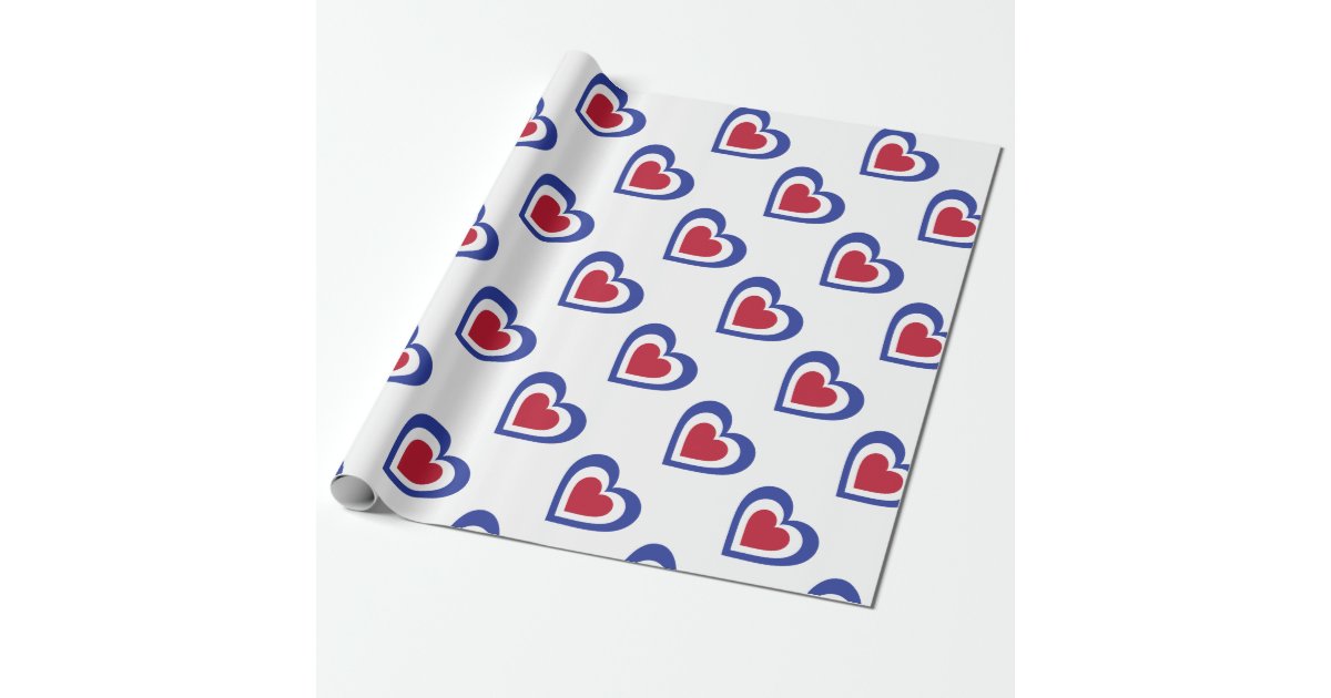 France/French Flag-inspired Hearts Wrapping Paper | Zazzle