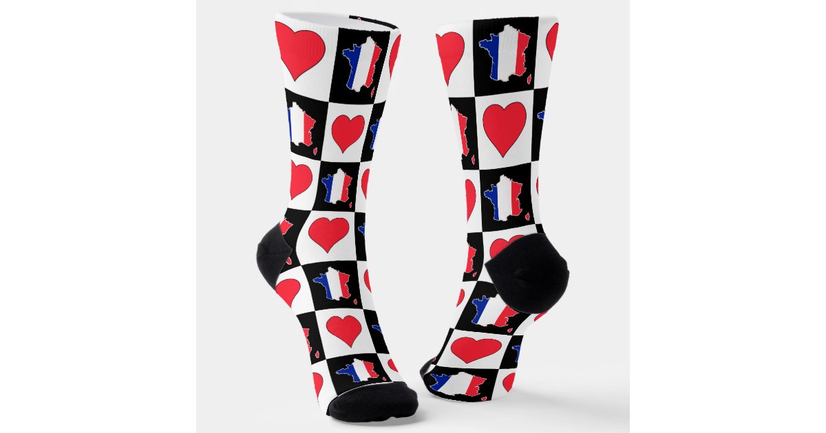 France Heart Pattern French National Flag Map Socks | Zazzle