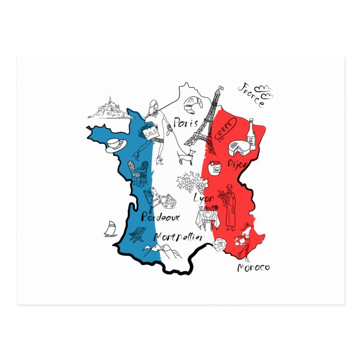 France Illustrated Map Postcard | Zazzle.com