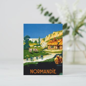 France Normandy Vintage Travel Poster Restored Postcard | Zazzle