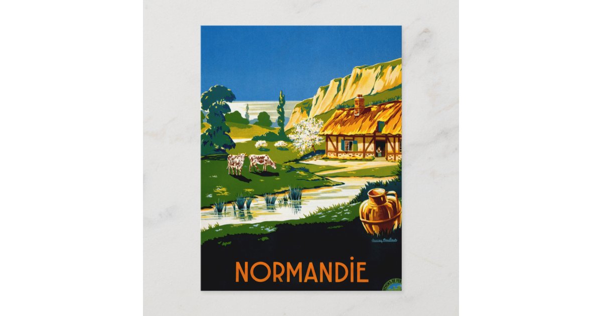 France Normandy Vintage Travel Poster Restored Postcard | Zazzle