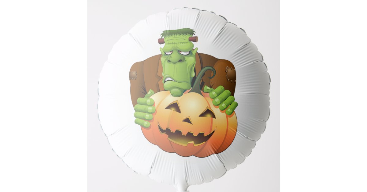 Frankenstein Monster Cartoon with Pumpkin Balloon | Zazzle