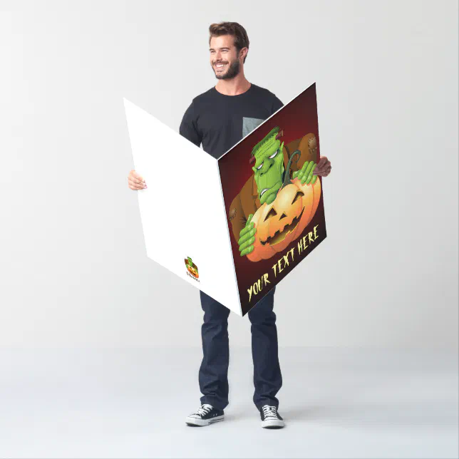 Frankenstein Monster Cartoon with Pumpkin Card | Zazzle