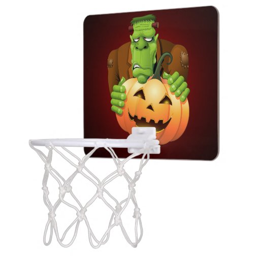 Frankenstein Monster Cartoon with Pumpkin Mini Basketball Hoop | Zazzle