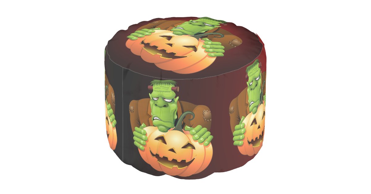 Frankenstein Monster Cartoon with Pumpkin Pouf | Zazzle