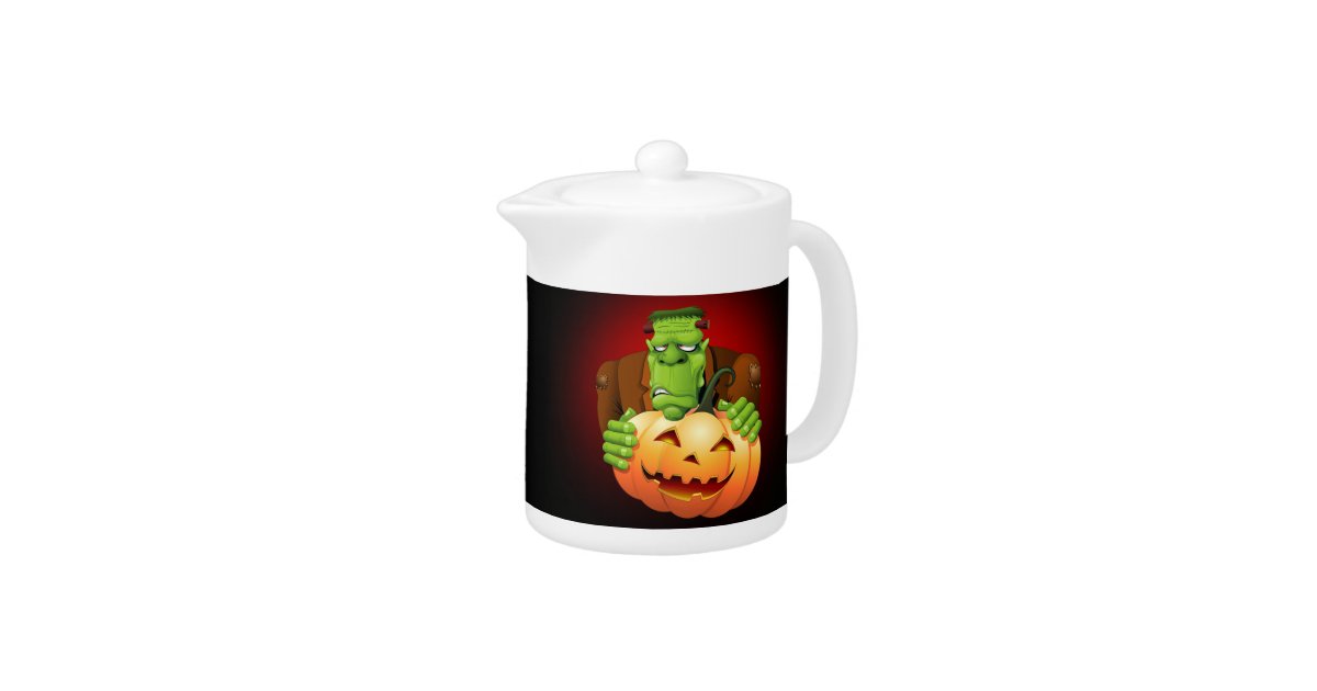 Frankenstein Monster Cartoon with Pumpkin Teapot | Zazzle