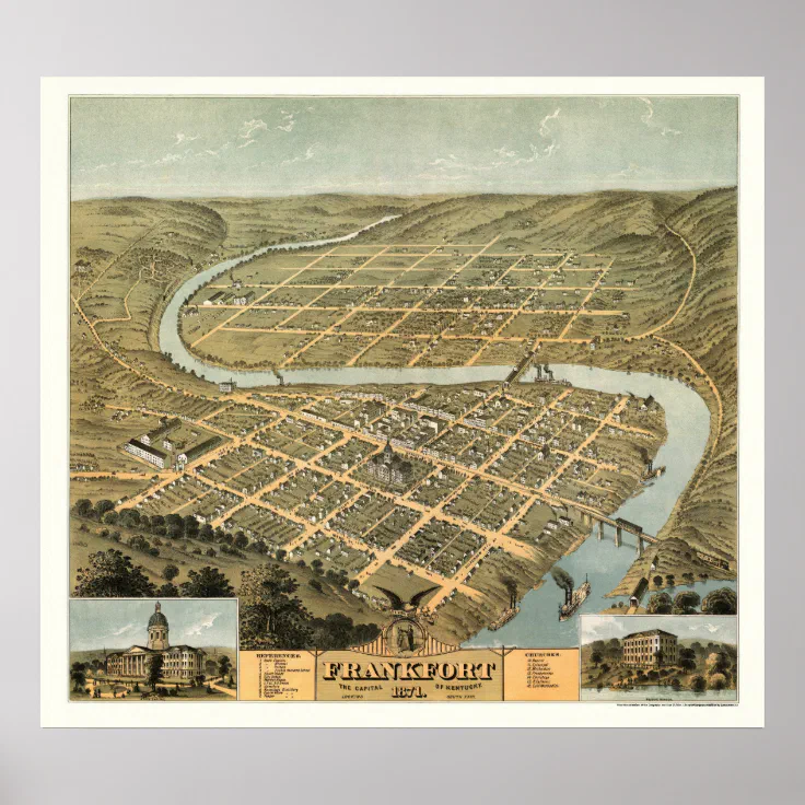 Frankfort, KY Panoramic Map - 1871 Poster | Zazzle