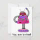 Frankie Robot: Pink on white Invitation | Zazzle