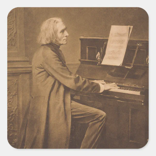 Franz Liszt at the Piano Square Sticker | Zazzle