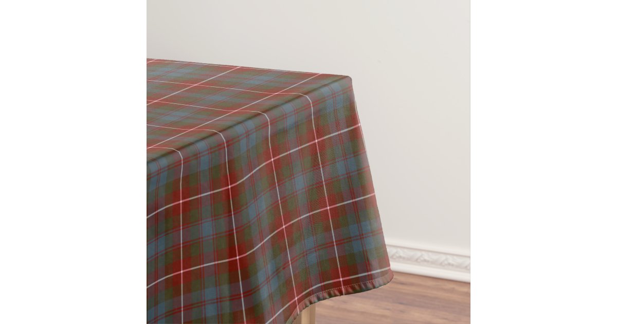 Fraser of Lovat Muted Red and Blue Tartan Tablecloth | Zazzle