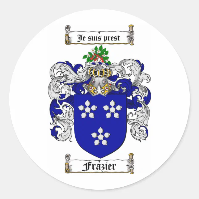 FRAZIER FAMILY CREST - FRAZIER COAT OF ARMS CLASSIC ROUND STICKER | Zazzle