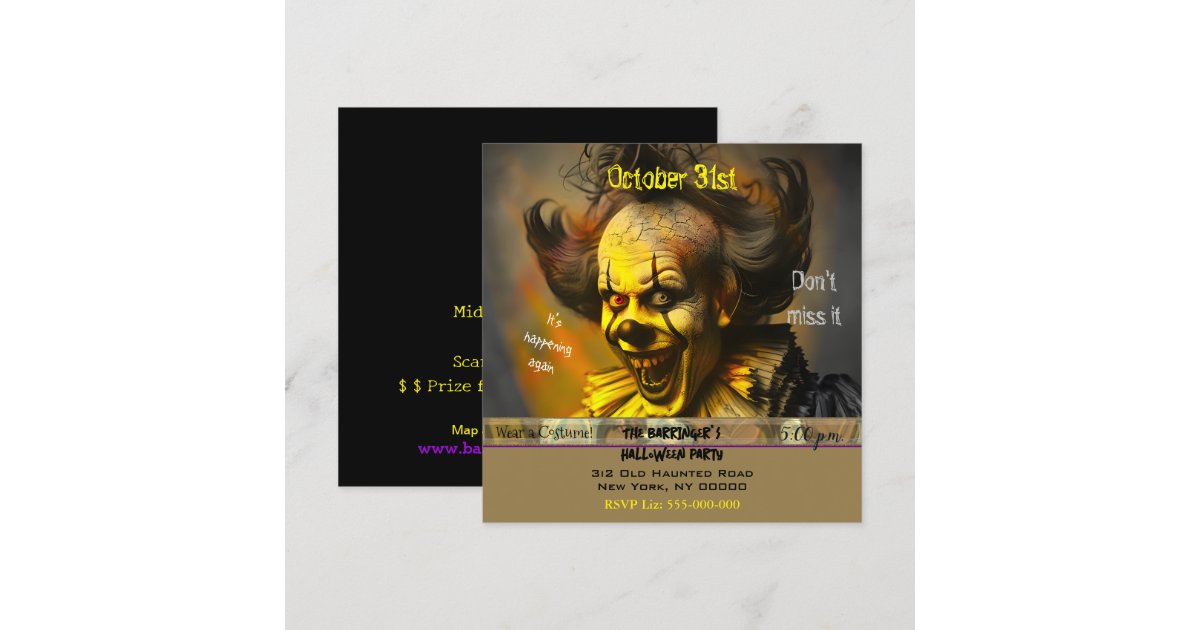 Freaky Flip Clown Halloween Costume Party Invitation | Zazzle
