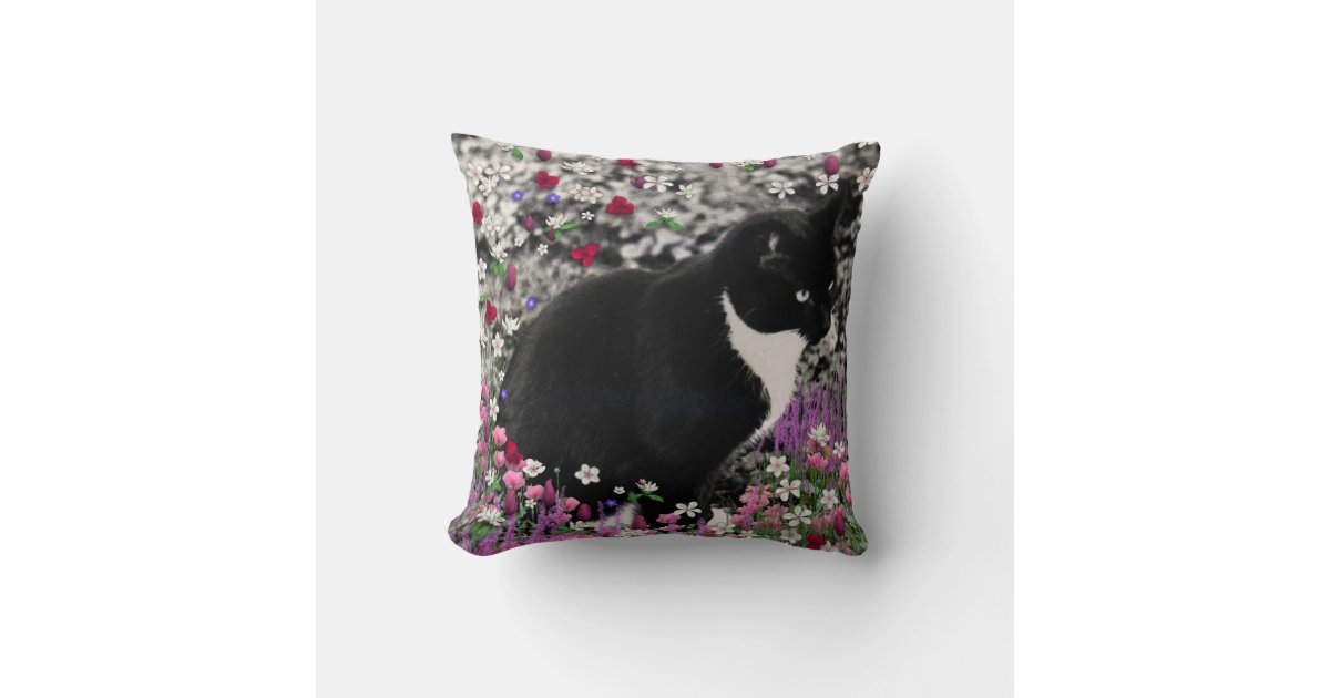 Freckles in Flowers II - Tuxedo Kitty Cat Throw Pillow | Zazzle