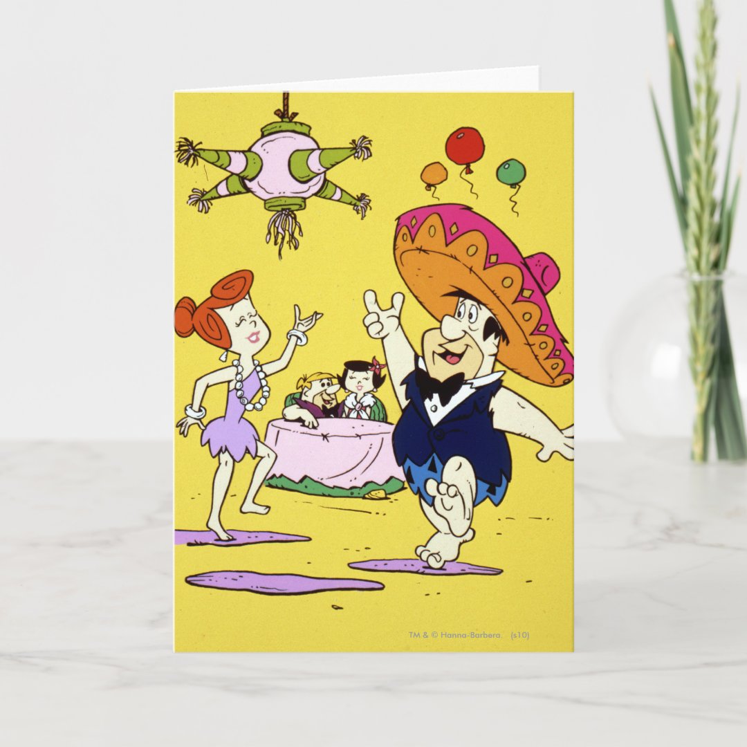 Fred Flintstone Wilma Barney and Betty Fiesta Card | Zazzle