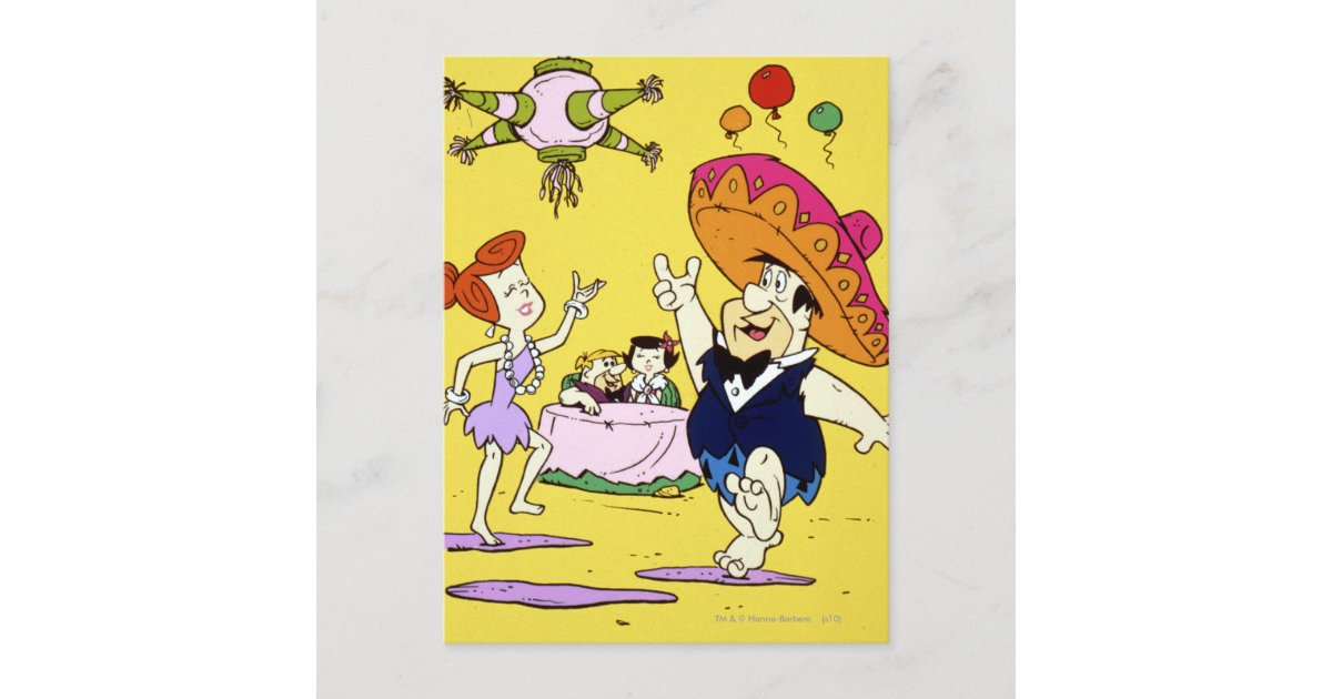 Fred Flintstone Wilma Barney and Betty Fiesta Postcard | Zazzle