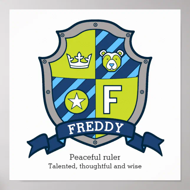Freddy letter F boys name meaning coat of arms Poster | Zazzle