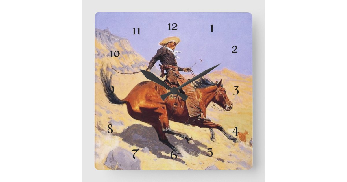 Frederic Remington Western Art “The Cowboy” Square Wall Clock | Zazzle