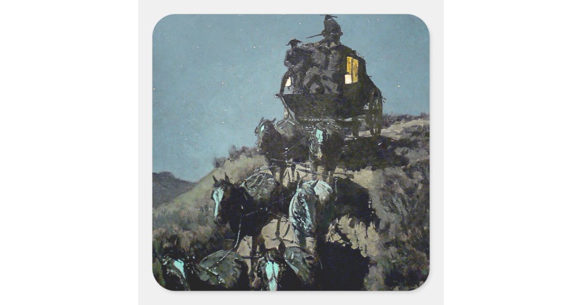 Frederick Remington “The Old Stagecoach” Square Sticker | Zazzle