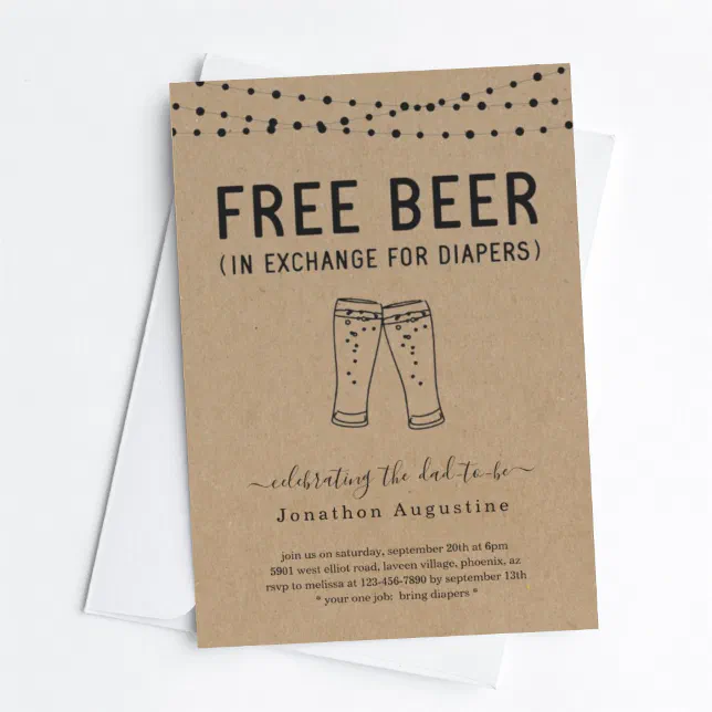Free Beer Funny Diaper Party Invitation | Zazzle