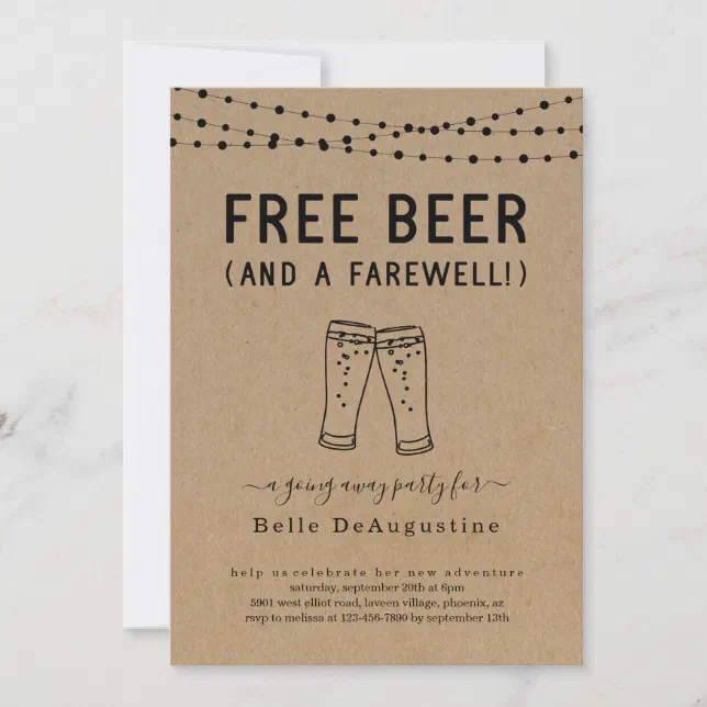 Free Beer Funny Going Away Party Invitation | Zazzle