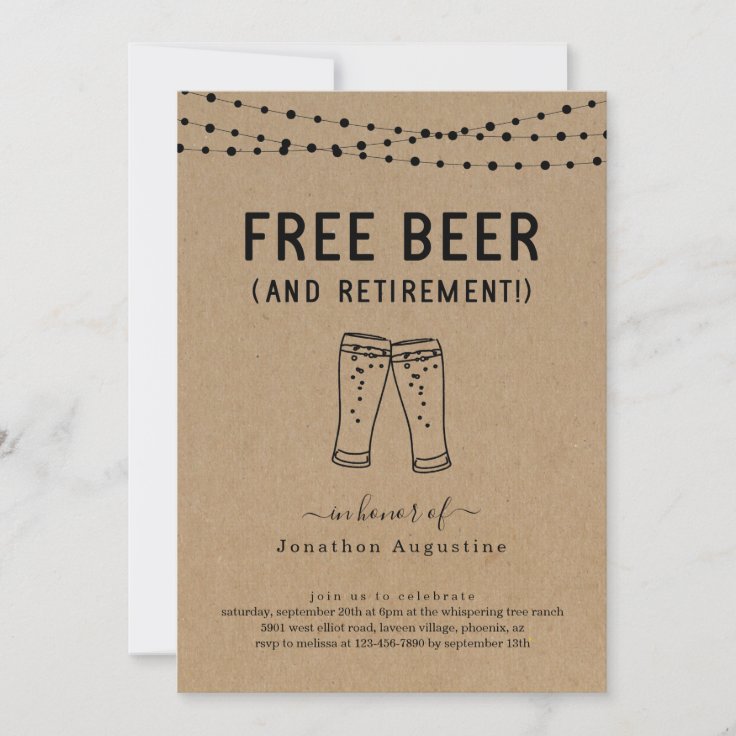 Free Beer Funny Retirement Party Invitation | Zazzle