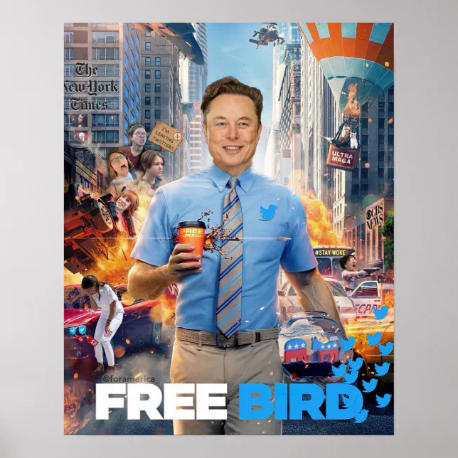 FREE BIRD MEME - Elon, Twitter, Free Bird Poster | Zazzle