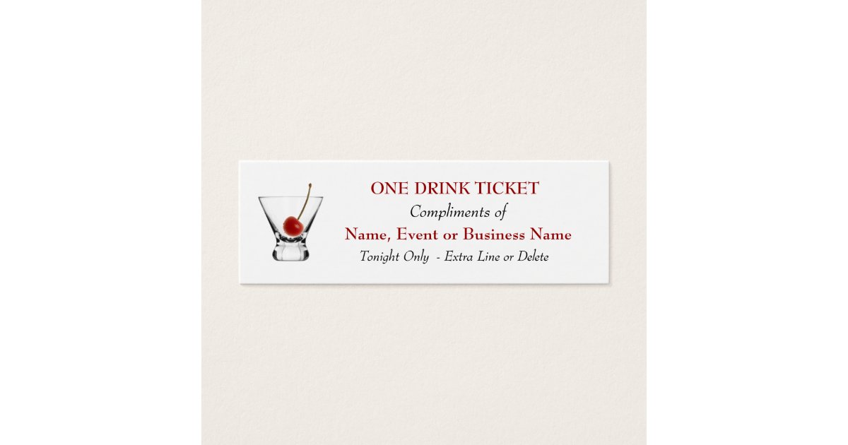 Free Complimentary Drink Ticket Bar Special Events | Zazzle