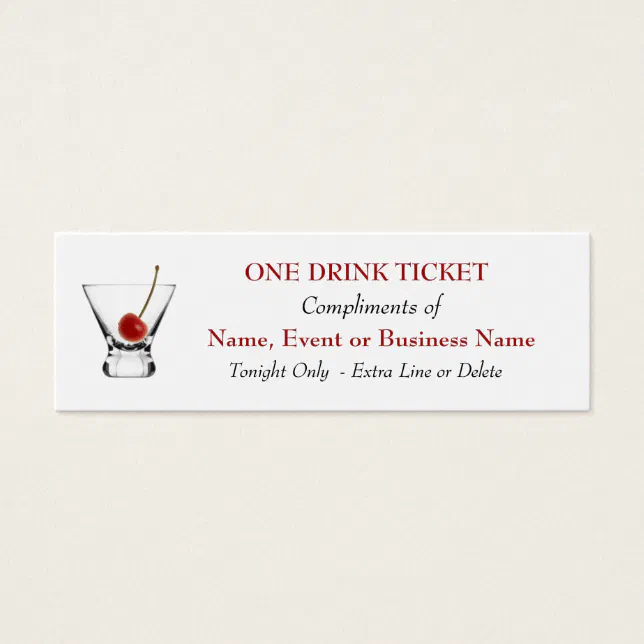 Free Complimentary Drink Ticket Bar Special Events | Zazzle