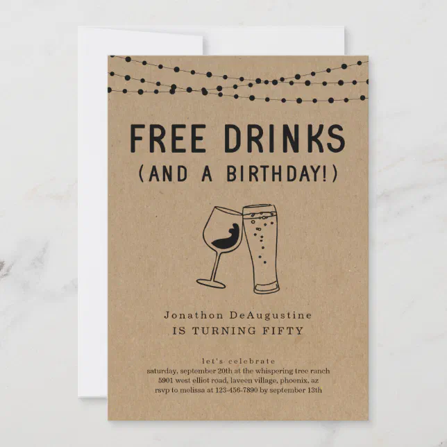 Free Drinks Funny Adult Birthday Party Invitation | Zazzle