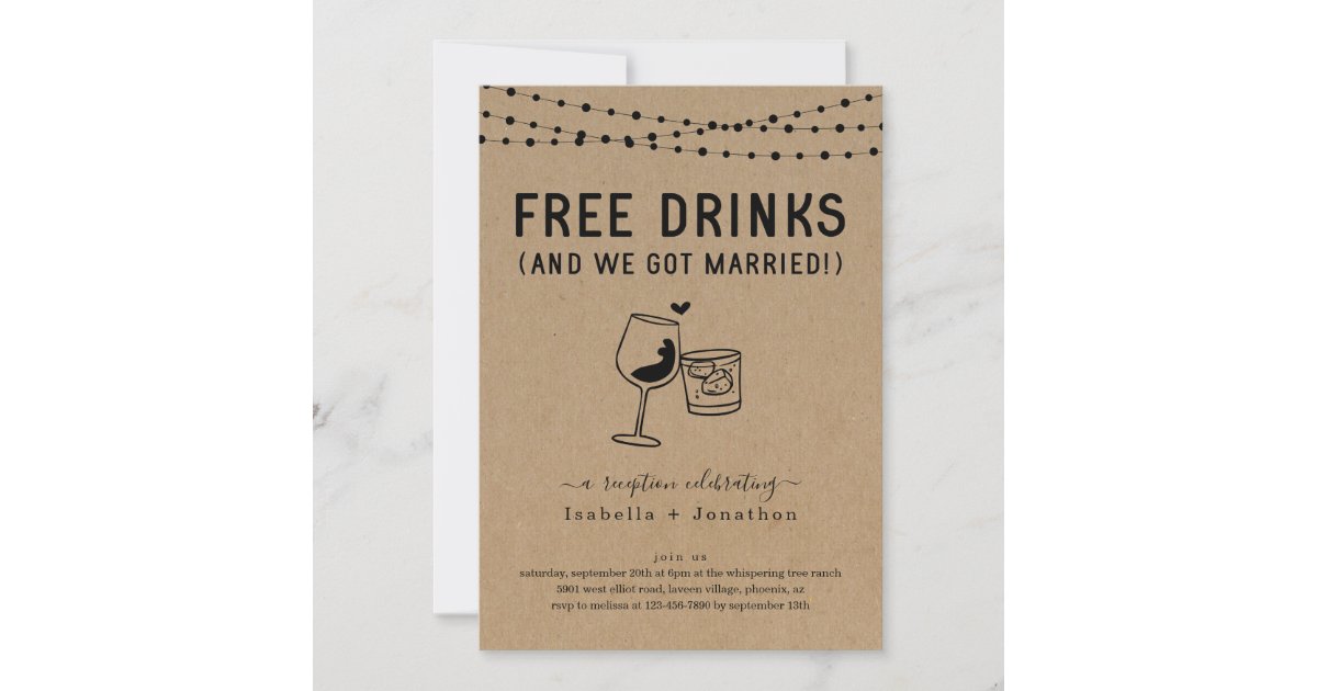 Free Drinks Funny Reception Only Invitation | Zazzle