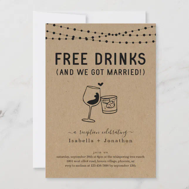 Free Drinks Funny Reception Only Invitation | Zazzle
